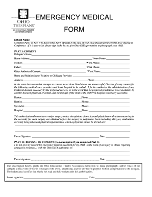 Fillable Online ohedta EMERGENCY MEDICAL FORM - Ohio Thespians Fax ...