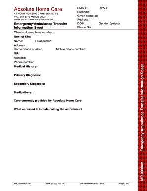 Fillable Online Absolute Home Care - 00000e Emergency Ambulance ...