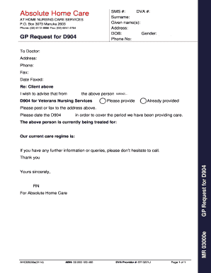 Fillable Online Absolute Home Care - 03000e GP Request for D904v11doc ...