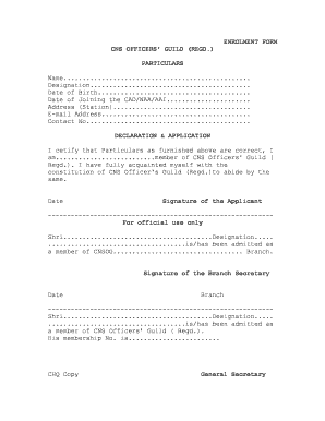 Fillable Online ENROLMENT FORM CNS OFFICERS GUILD REGD PARTICULARS Fax ...