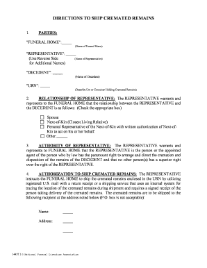 Fillable Online Directions to Ship Cremated Remainsdoc Fax Email Print ...