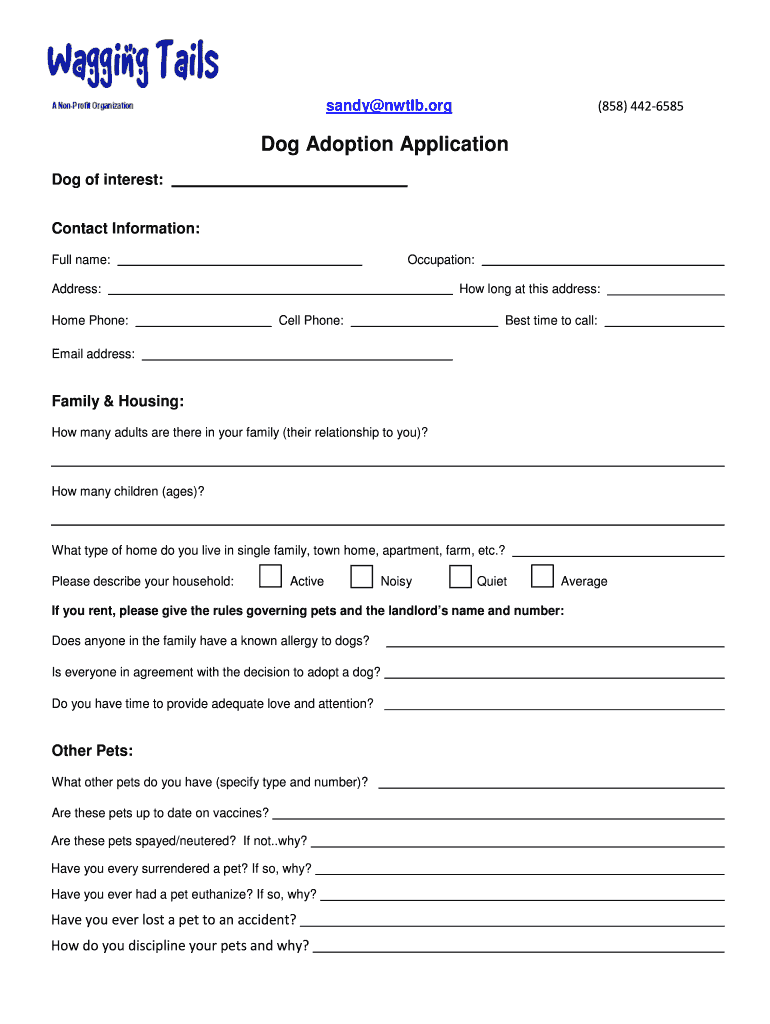 Fillable Online nwtlb Dog Adoption Form - nwtlborg Fax Email Print ...