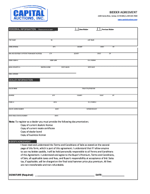 Fillable Online Bidder Agreement - Capital Auto Auctions Fax Email ...