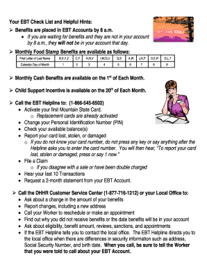 Fillable Online Your EBT Check List and Helpful Hints: Fax Email Print ...