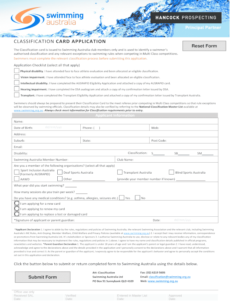 Fillable Online Classification Card Application Classification Fax ...