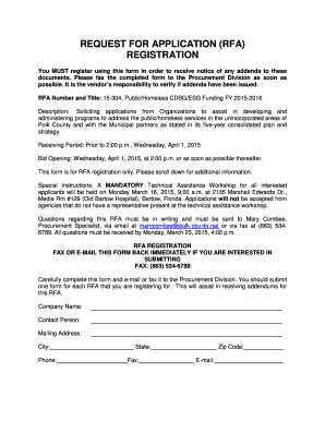 Fillable Online REQUEST FOR APPLICATION RFA REGISTRATION Fax Email ...