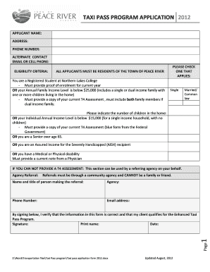 Fillable Online peaceriver TAXI PASS PROGRAM APPLICATION - peaceriverca ...