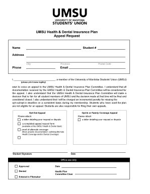 Fillable Online umsu UMSU Health Dental Insurance Plan Appeal Request ...