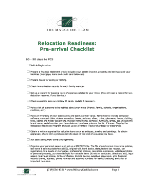 Fillable Online Relocation Readiness: Fax Email Print - pdfFiller