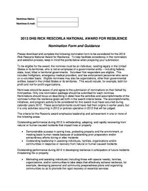 Fillable Online dhs 2012 DHS RICK RESCORLA NATIONAL AWARD FOR ...