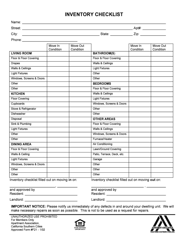 Fillable Online INVENTORY CHECKLIST - samplisticcom Fax Email Print ...