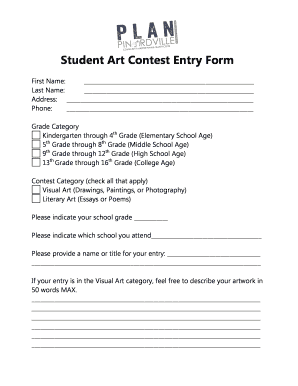 Fillable Online Student Art Contest Entry Form - Girard At Large Fax ...