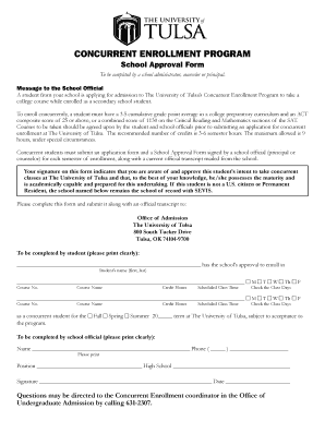 Fillable Online admission utulsa CONCURRENT ENROLLMENT PROGRAM ...