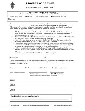 Fillable Online AUTHORIZATION and Release Form for Diocese 10-5-2011 ...