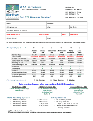 Fillable Online otz OTZ Wireless PO Box 369 Your Local Broadband ...