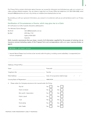 Fillable Online PROPOSAL FORM MANAGEMENT LIABILITY INSURANCE Fax Email ...