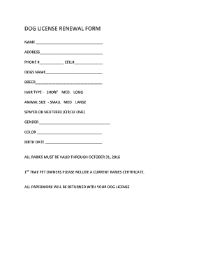 Fillable Online DOG LICENSE RENEWAL FORM - evogovs3amazonawscom Fax ...