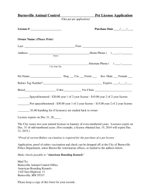 Fillable Online burnsville Burnsville Animal Control Pet License ...
