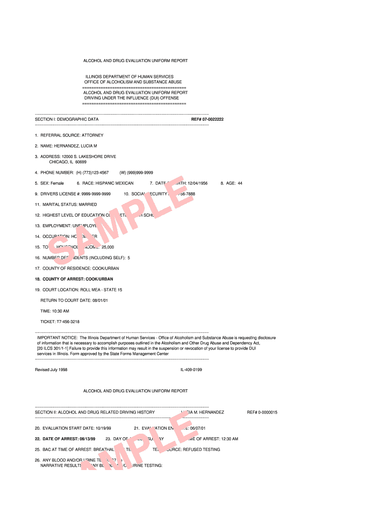 Fillable Online ALCOHOL AND DRUG EVALUATION UNIFORM REPORT Fax Email ...