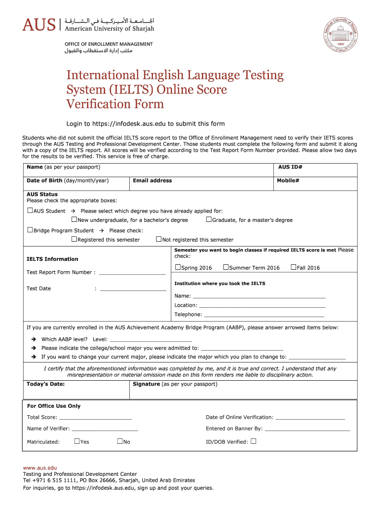 Fillable Online aus International English Language Testing System IELTS ...