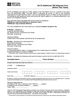 Fillable Online britishcouncil IELTS Additional TRF Request Form Within Two Years ...
