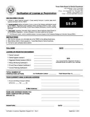 Fillable Online tsbde texas Verification of Licensure or Registration ...