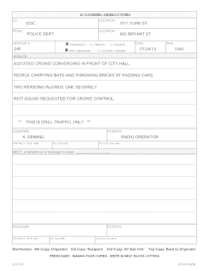 Fillable Online ACS ICS 213 Message Form - PDF - sfdemorg Fax Email ...