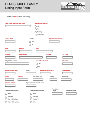 Fillable Online RI MLS MULTI FAMILY Listing Input Form ***Items in Fax ...