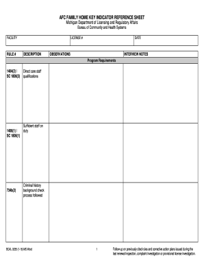 Fillable Online michigan AFC Family Home Key Indicator Reference sheet ...