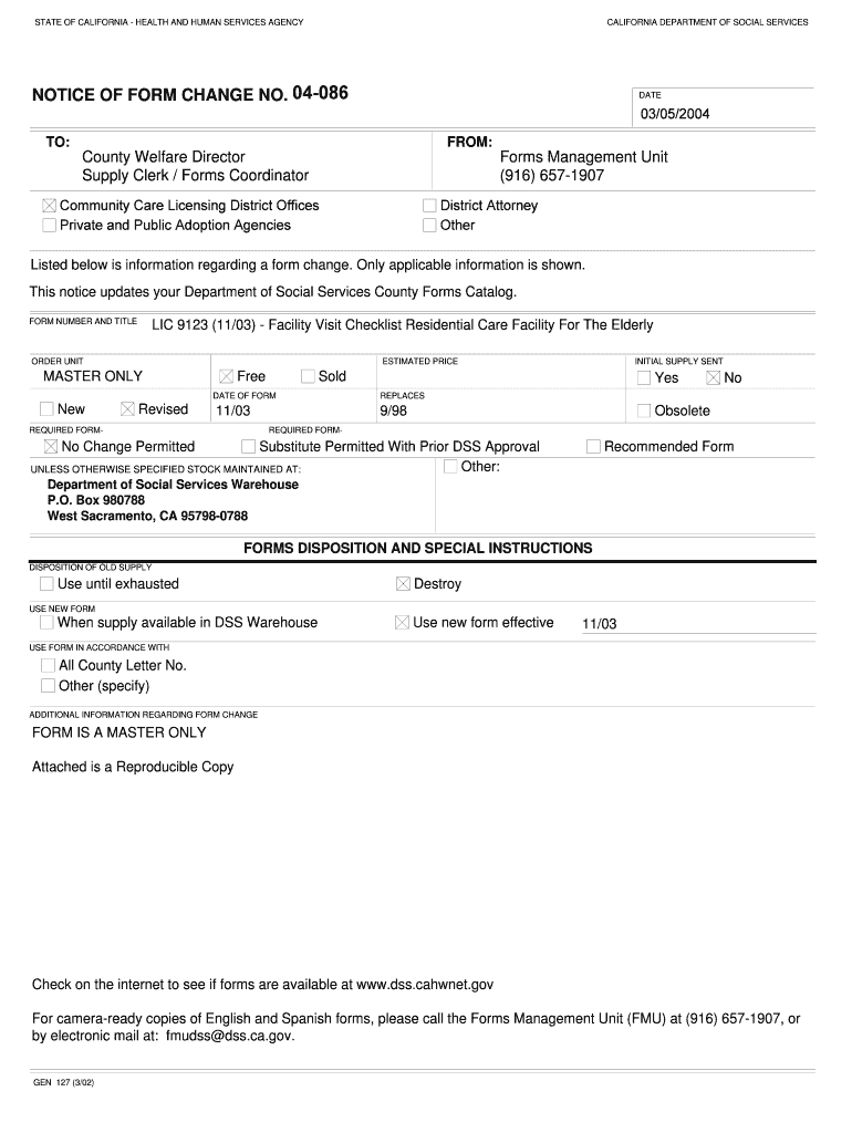 Fillable Online dss cahwnet 04086 DATE 03/05/2004 TO: FROM: County ...