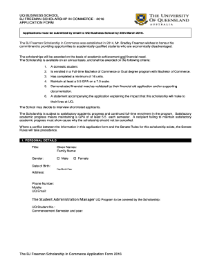 Fillable Online business uq edu BJ Freeman Scholarship Application Form ...