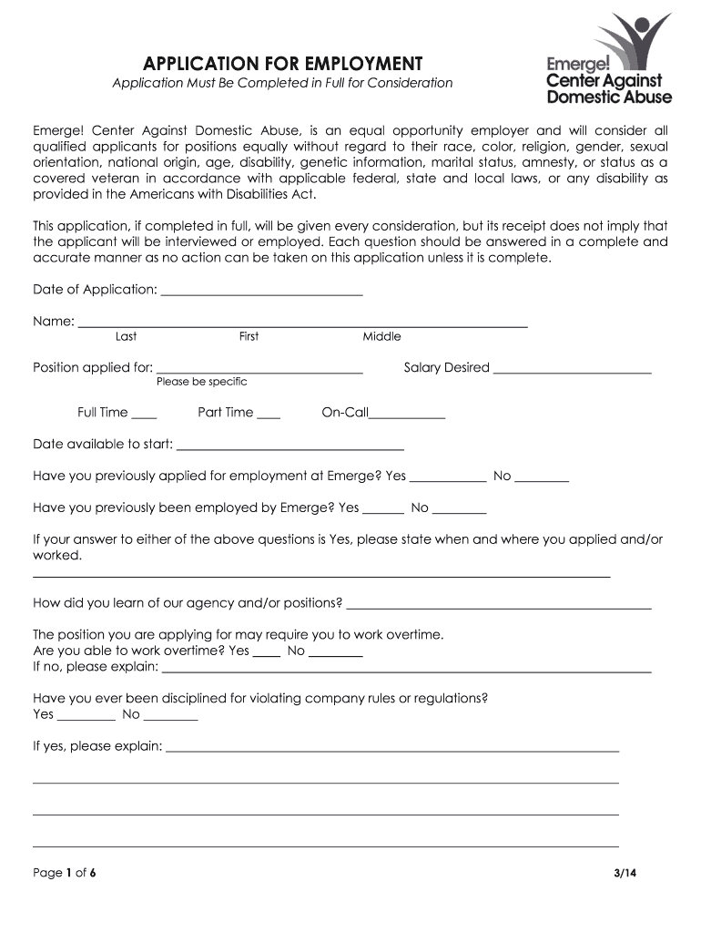 Fillable Online emergecenter Employment Application Agreement Fax Email ...