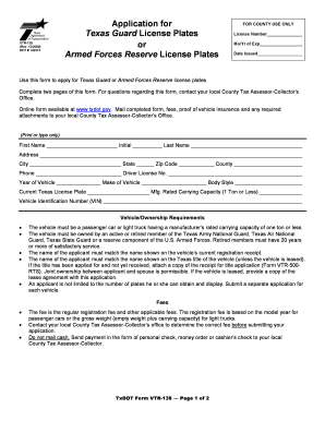 Fillable Online dmv state tx Application for Texas Guard License Plates ...