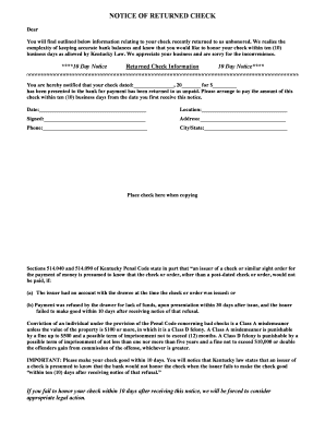 Fillable Online NOTICE OF RETURNED CHECK Fax Email Print - pdfFiller