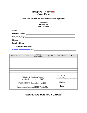 Fillable Online menopaws Menopaws Were Hot Order Form - menopaws Fax ...