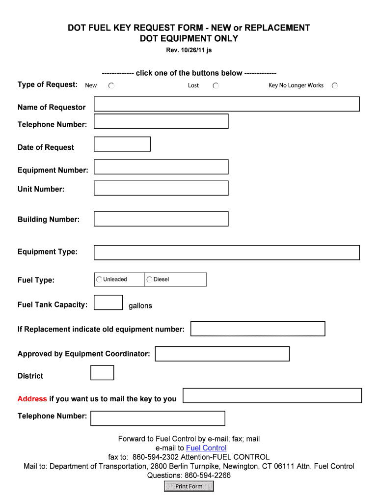 Fillable Online DOT FUEL KEY REQUEST FORM NEW or REPLACEMENT Fax Email ...