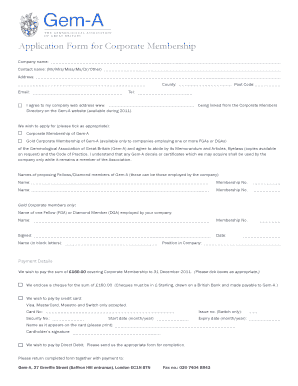 Fillable Online Application Form for Corporate Membership - Gem-A Fax ...