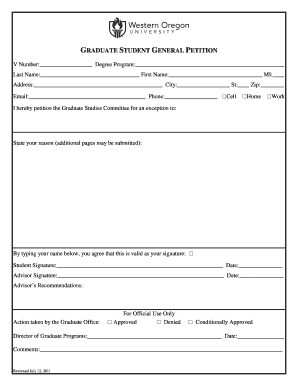 Fillable Online wou Graduate Student General Petition Fax Email Print ...