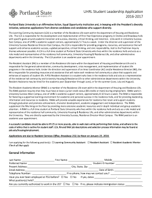 Fillable Online pdx Student Leadership Application (A) Fax Email Print ...