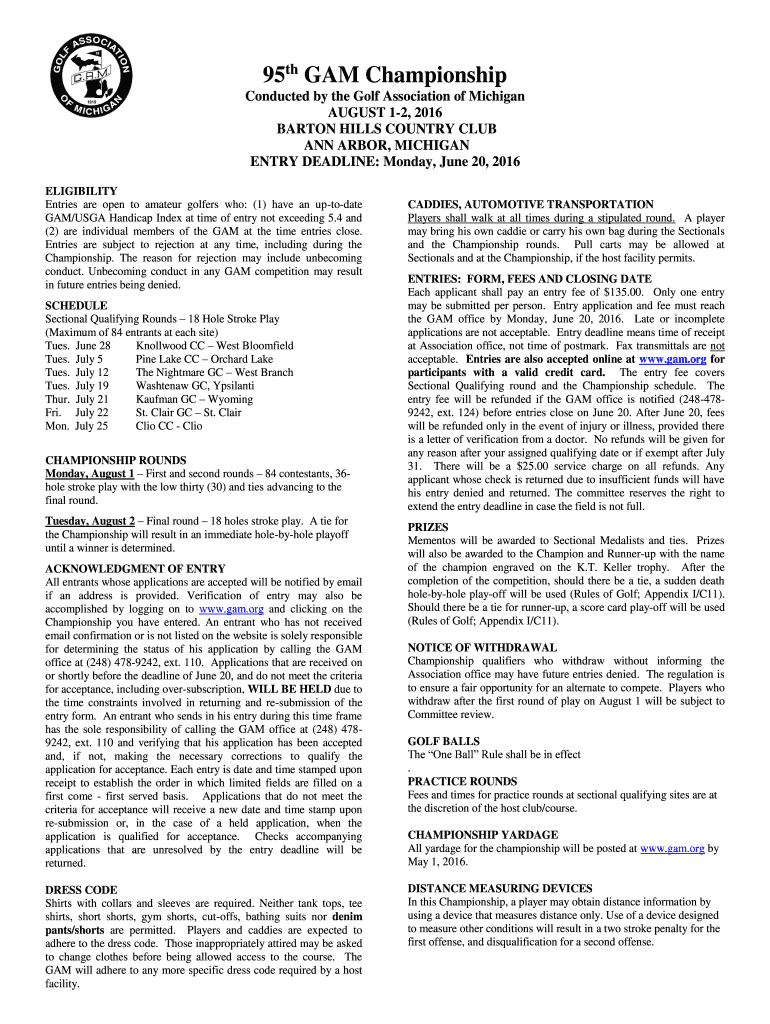 Fillable Online gam 83rd GAM Championship - gam Fax Email Print - pdfFiller