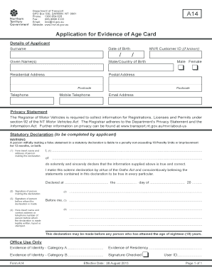 Fillable Online Application for Evidence of Age Card Fax Email Print ...