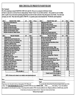 Fillable Online Passover Candy Order Form 2015 Fax Email Print - pdfFiller