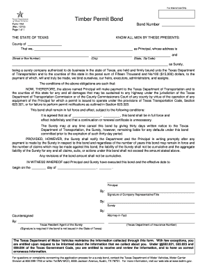 Fillable Online txdmv Timber Permit Bond - TxDMVGOV Fax Email Print ...
