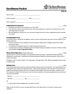 Fillable Online Enrollment Packet 15-16 Fax Email Print - pdfFiller