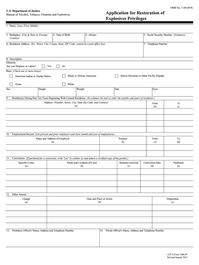 Fillable Online atf Application for REstoration of Explosives ...