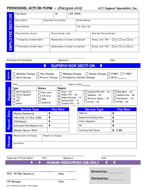Fillable Online PERSONNEL ACTION FORM - acisupportcom Fax Email Print ...