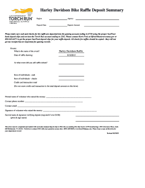 Fillable Online Harley Davidson Bike Raffle Deposit Summary 2015xls Fax ...
