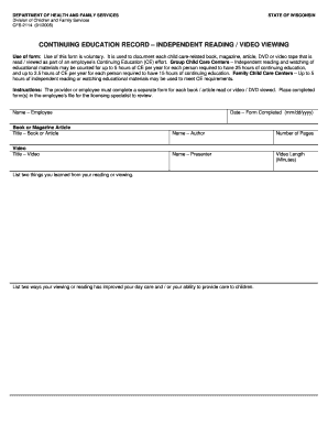 Fillable Online 4-c Continuing Education Record - Independent Reading ...