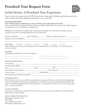 Fillable Online archive artsmia Preschool Tour Request Form ...