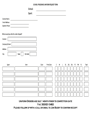 Fillable Online sode SCHOOL PROGRAMS UNIFORM REQUEST FORM Fax Email ...